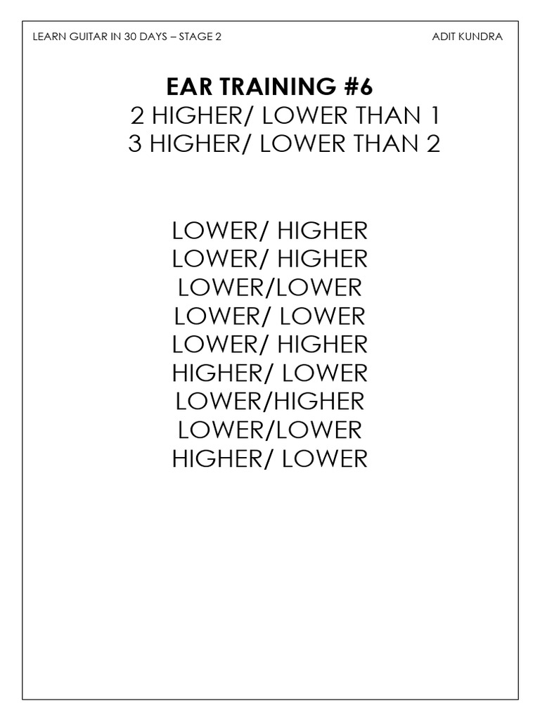 2 Higher/ Lower Than 1 3 Higher/ Lower Than 2: Ear Training #6 | PDF