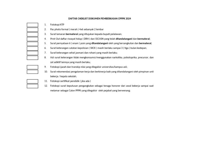 Daftar Cheklist Dokumen Pemberkasan CPPPK 2024 | PDF