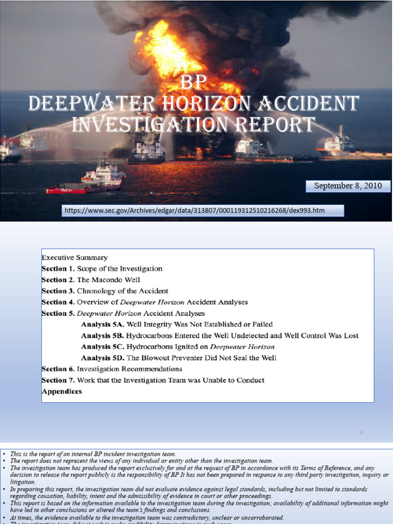 BP Deepwater Horizon Accident Report | PDF | Casing (Borehole ...
