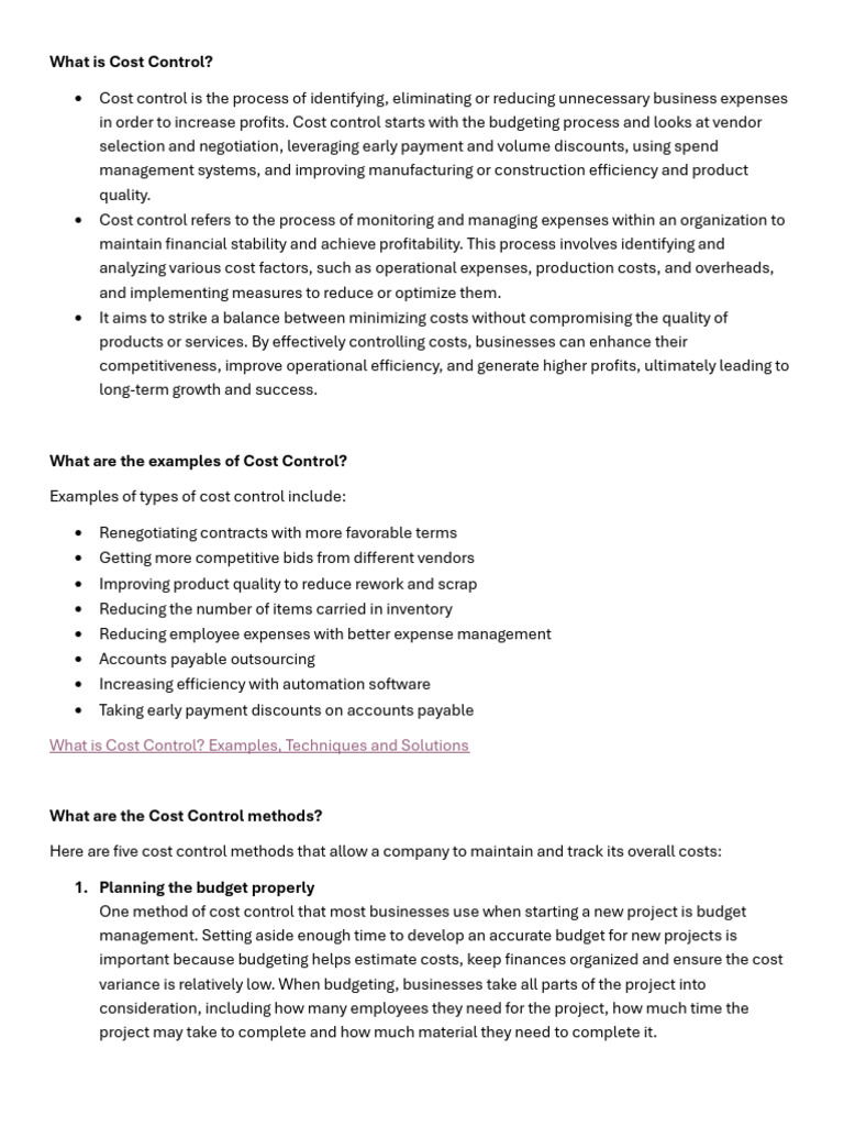 Cost Control Presentation | PDF | Cost Accounting | Expense