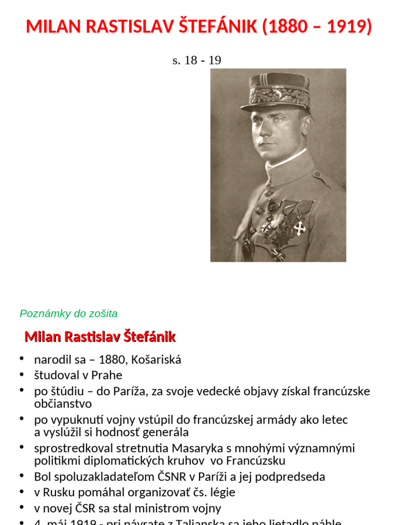 18 - 19 Poznámky - Milan Rastislav Štefánik (1880 - 1919) | PDF
