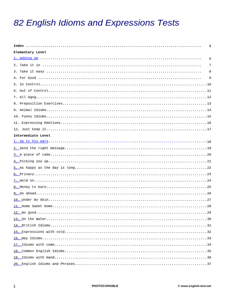 English Idioms Tests Sample - 0 | PDF | English Language | Idiom