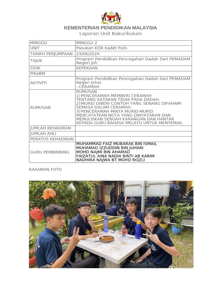 LAPORAN MINGGUAN KADET POLIS 2 | PDF