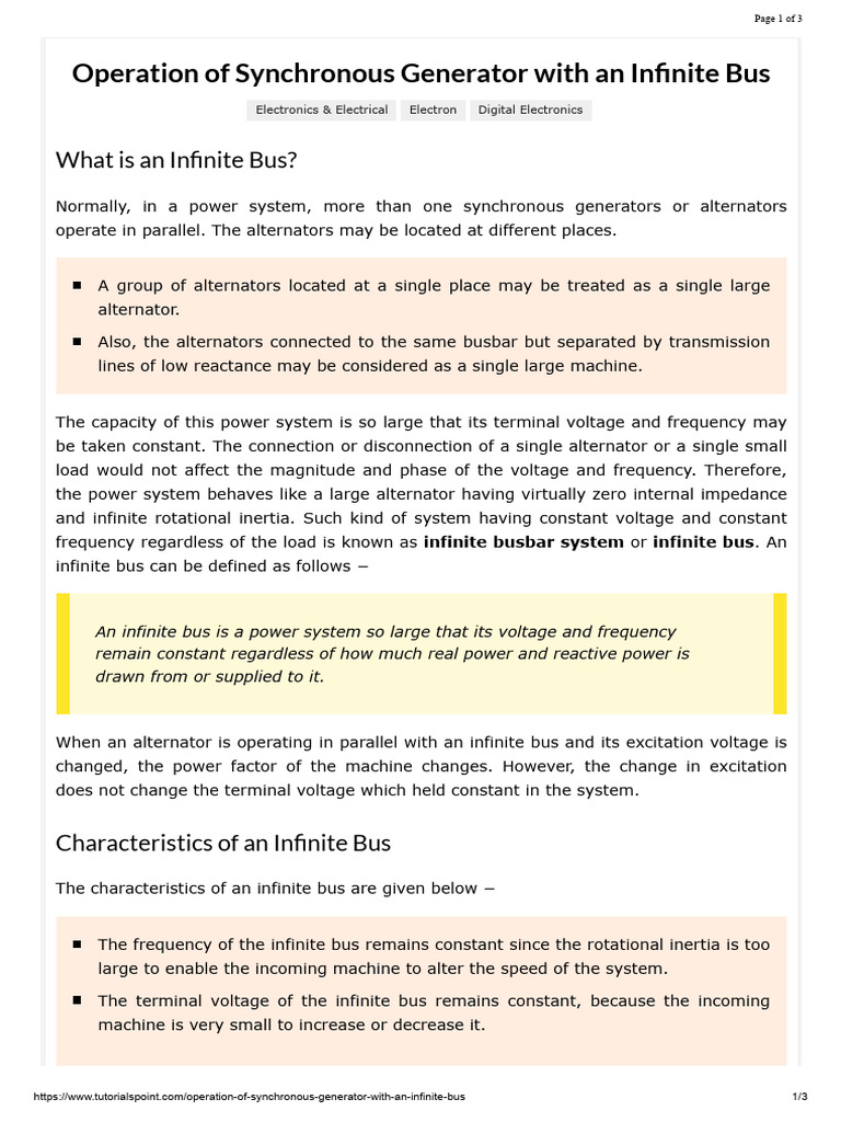 Operation of Synchronous Generator With An Infinite Bus | PDF ...