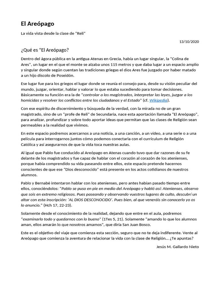 El Areópago - 01 - Presentación | PDF