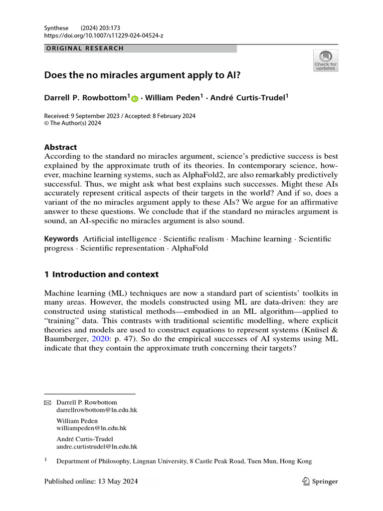 Does The No Miracles Argument Apply To AI? - 08-02-2023 | PDF | Machine ...