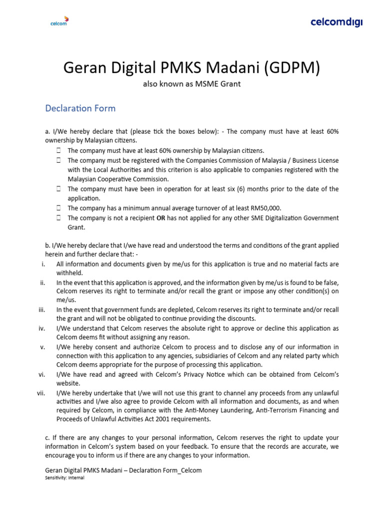 GDPM - Consent Form - CelcomDigi | PDF | Government | Justice