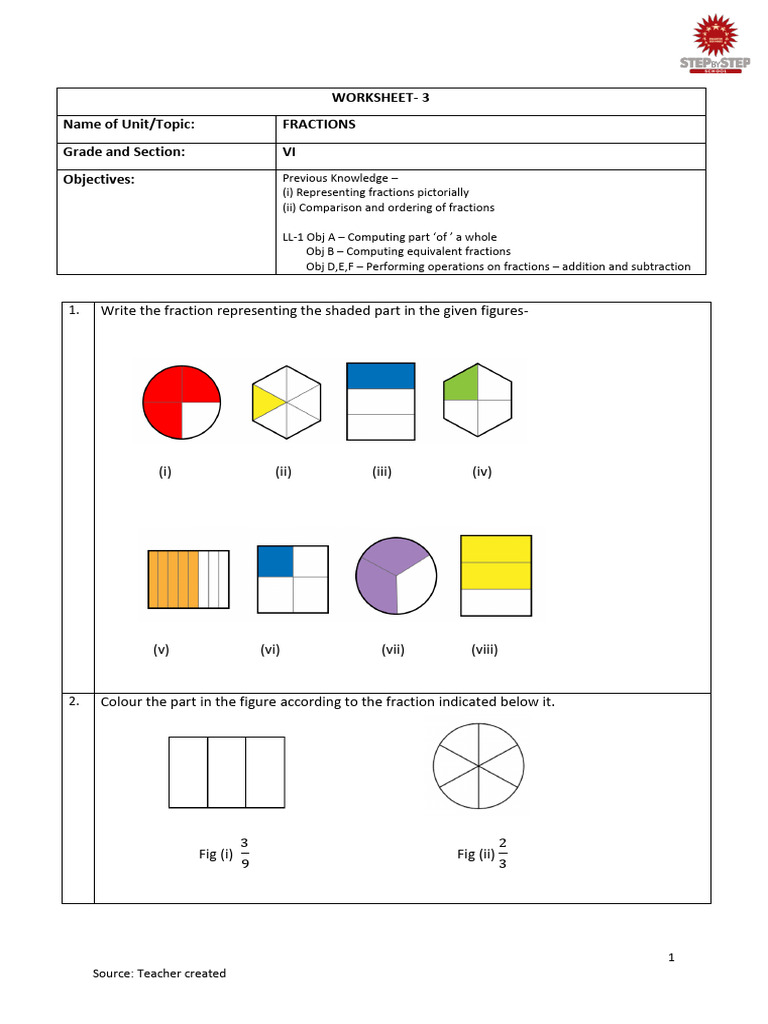 Grade 6 Fractions Worksheet | PDF | Mathematics | Numbers
