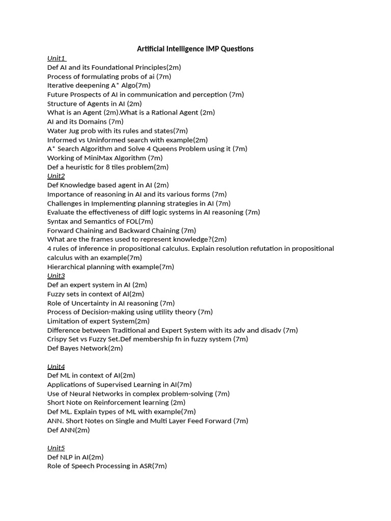Artificial Intelligence IMP Questions | PDF