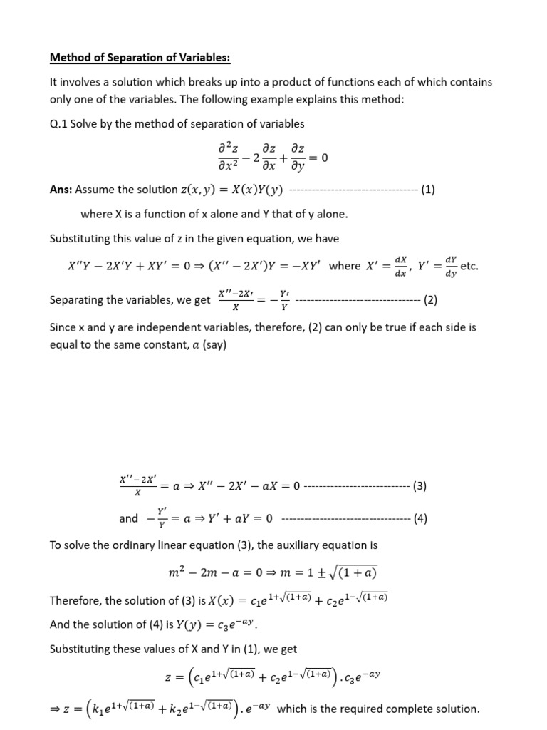 Separation of Variables Method Explained | PDF | Variable (Mathematics ...