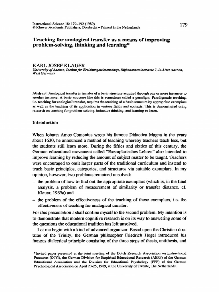 Teaching for analogical transfer | PDF | Dialectic | Analogy