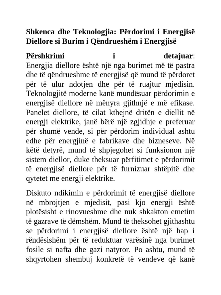 Shkenca Dhe Teknologjia ENERGJIA DIELLORE | PDF
