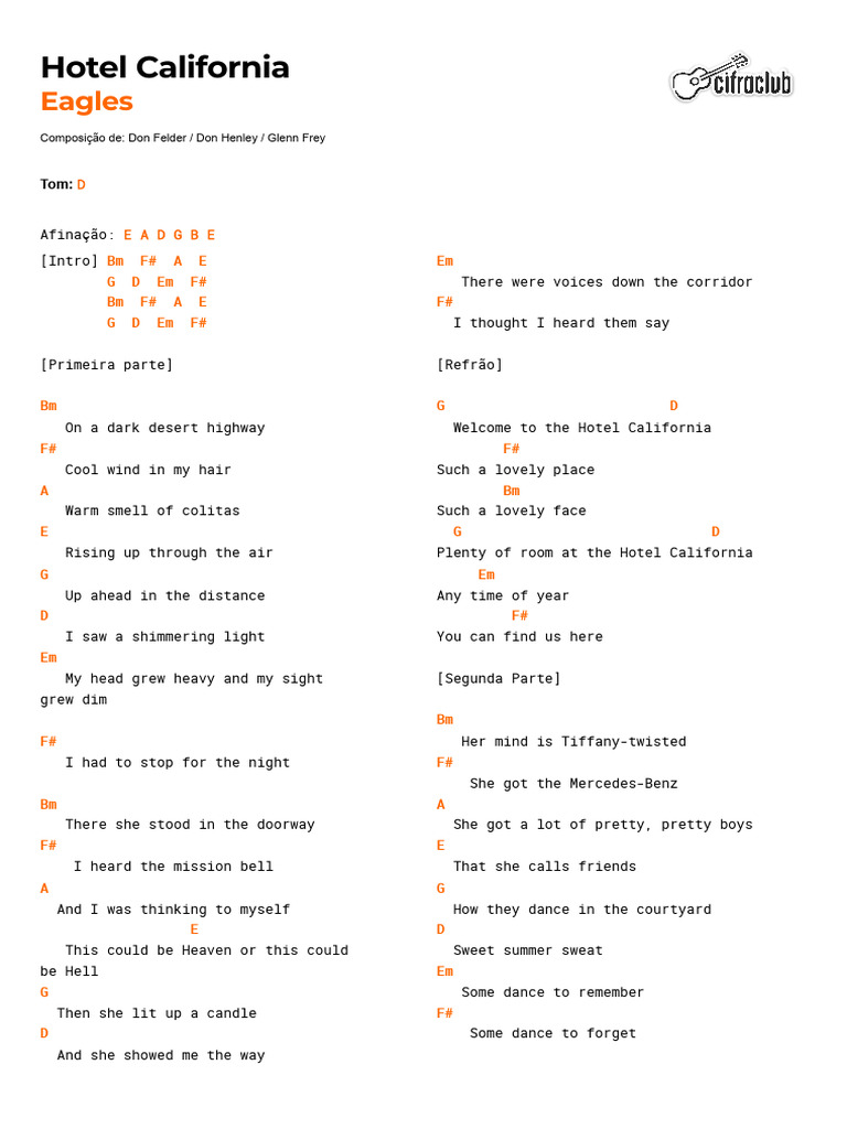 Hotel California Lyrics and Chords | PDF