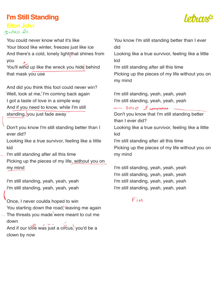 I'm Still Standing Lyrics Analysis | PDF