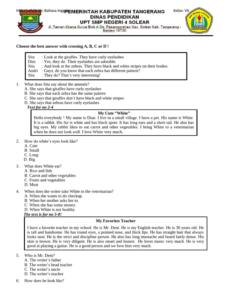 Soal Pat Vii Genap B.ing 2024 | PDF | Java