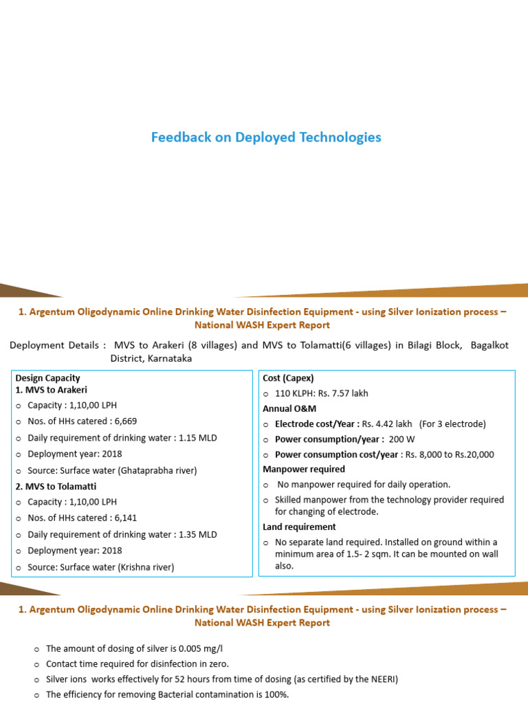 Report - Evaluation On Six Deployed Technologies | PDF | Water | Water Purification