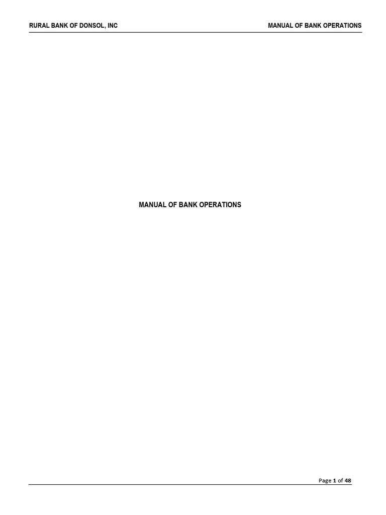 Rural Bank Operations Manual Overview | PDF | Credit Card | Banks