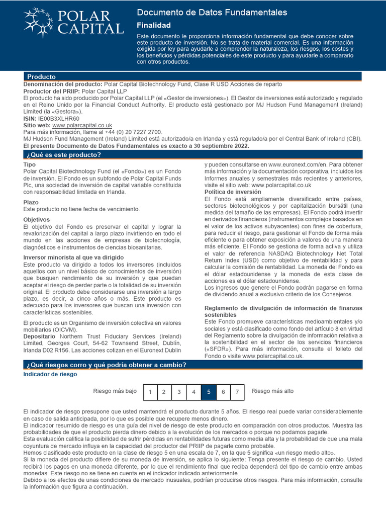 Datos Clave sobre Polar Capital Biotechnology Fund | PDF | Riesgo ...