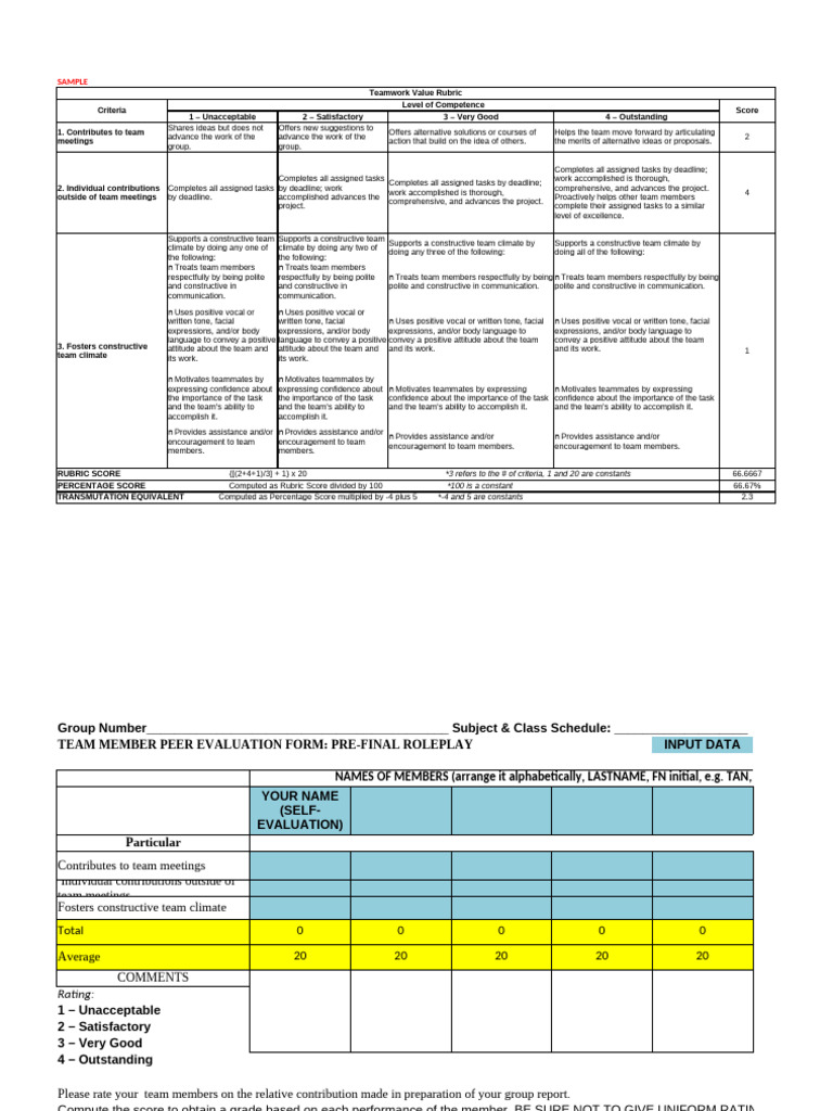 PRE-FINAL-PEER-EVALUATION-FORM | PDF | Social Psychology