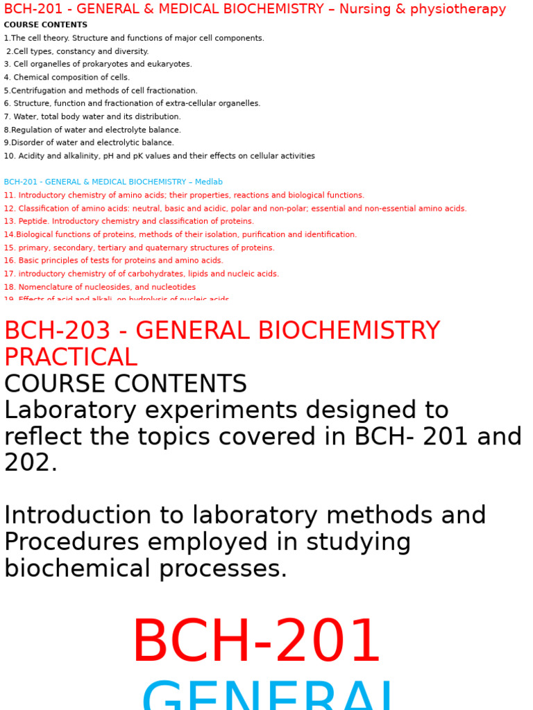 Bch-201 - General & Medical Biochemistry-2 | PDF | Amino Acid | Proteins
