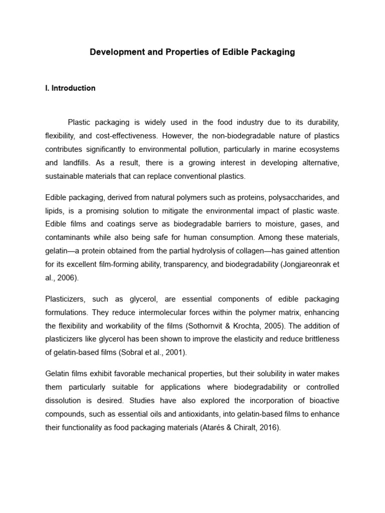 Development of Edible Packaging 1 | PDF | Plastic | Biodegradation