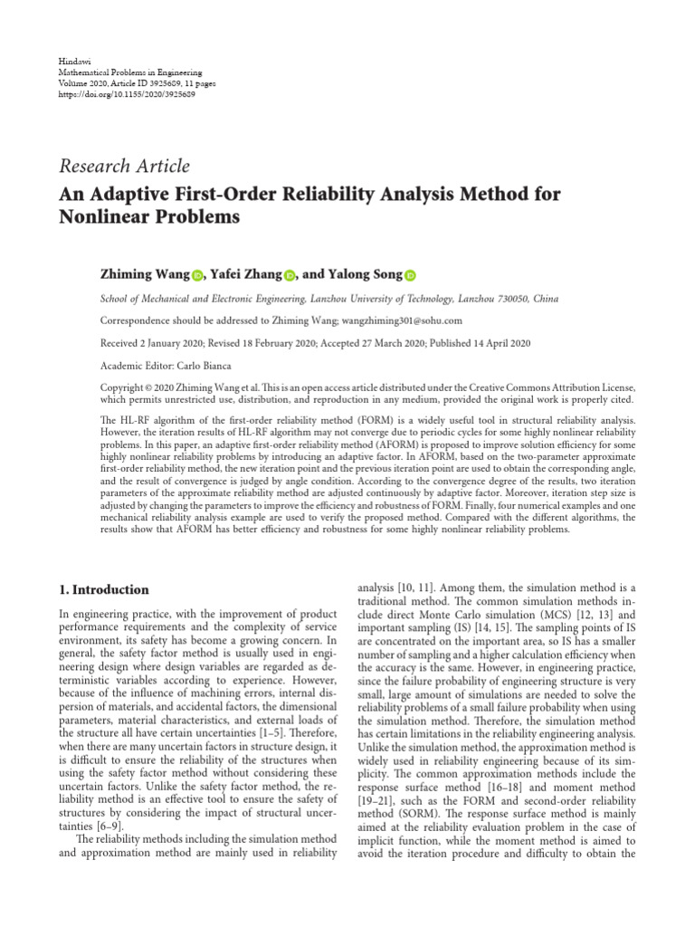 An_Adaptive_First-Order_Reliability_Analysis_Metho | PDF | Normal Distribution | Reliability ...
