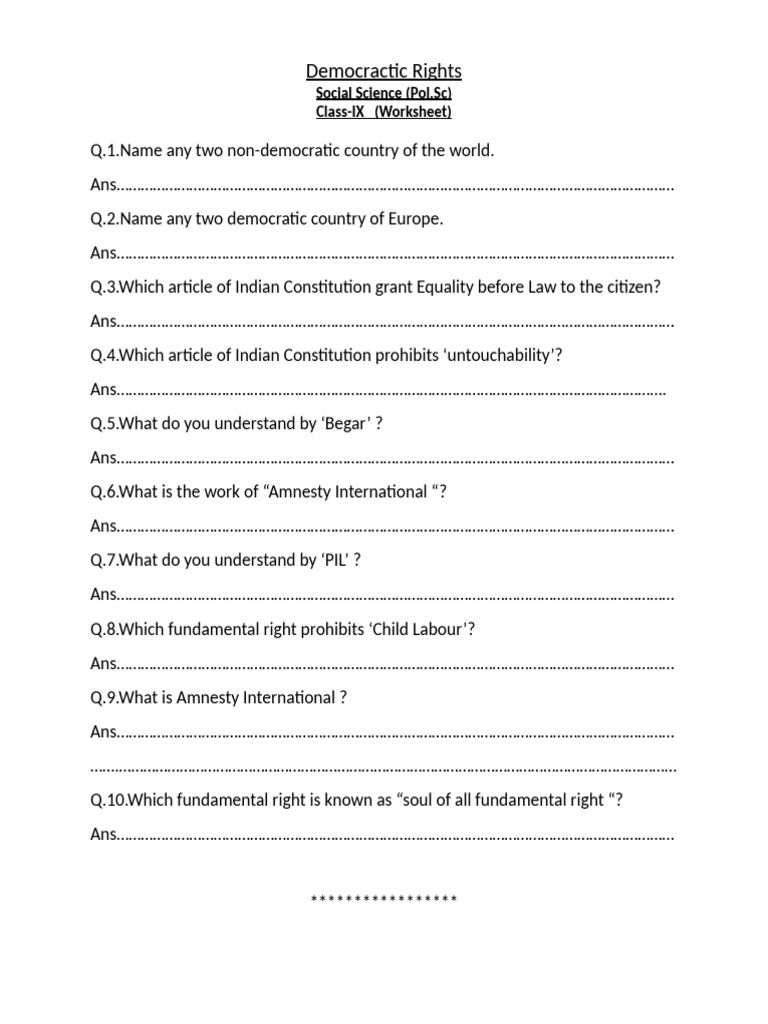 Democratic Rights-Worksheet | PDF