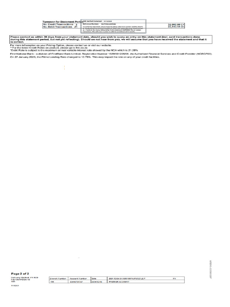 FNB Bank Statement November - December 2024 - Annelise J Turnbull Pg.2 ...