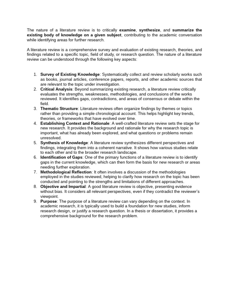 Nature of Literature Review | PDF | Literature Review | Methodology