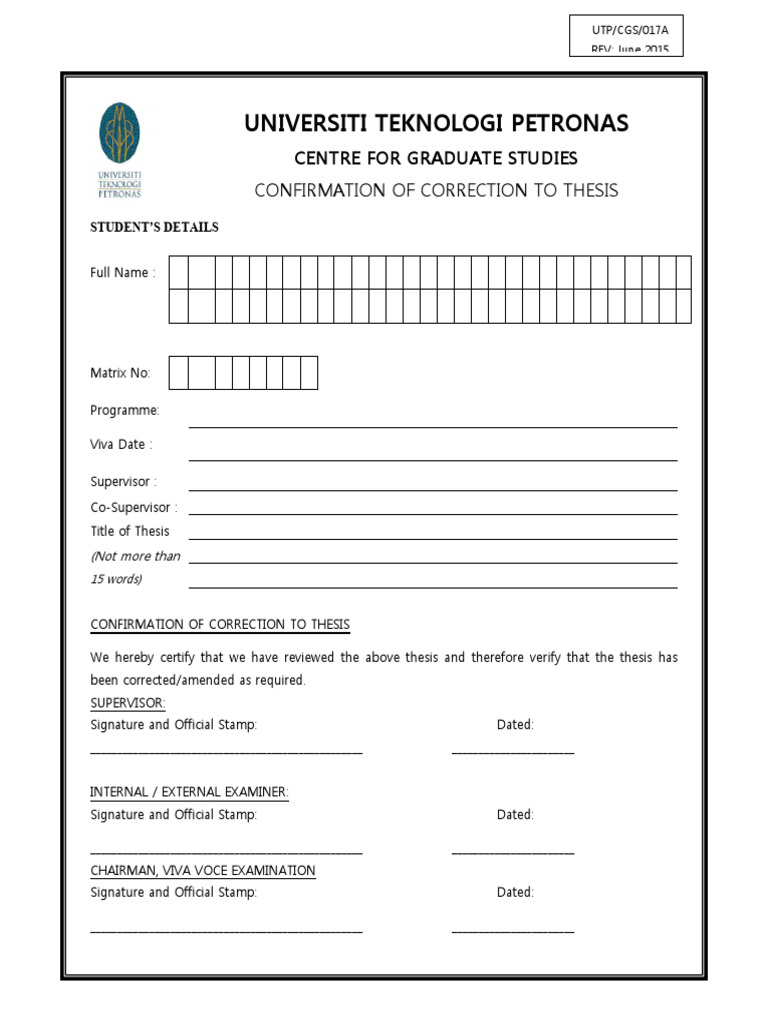 Thesis Correction Confirmation Form | PDF