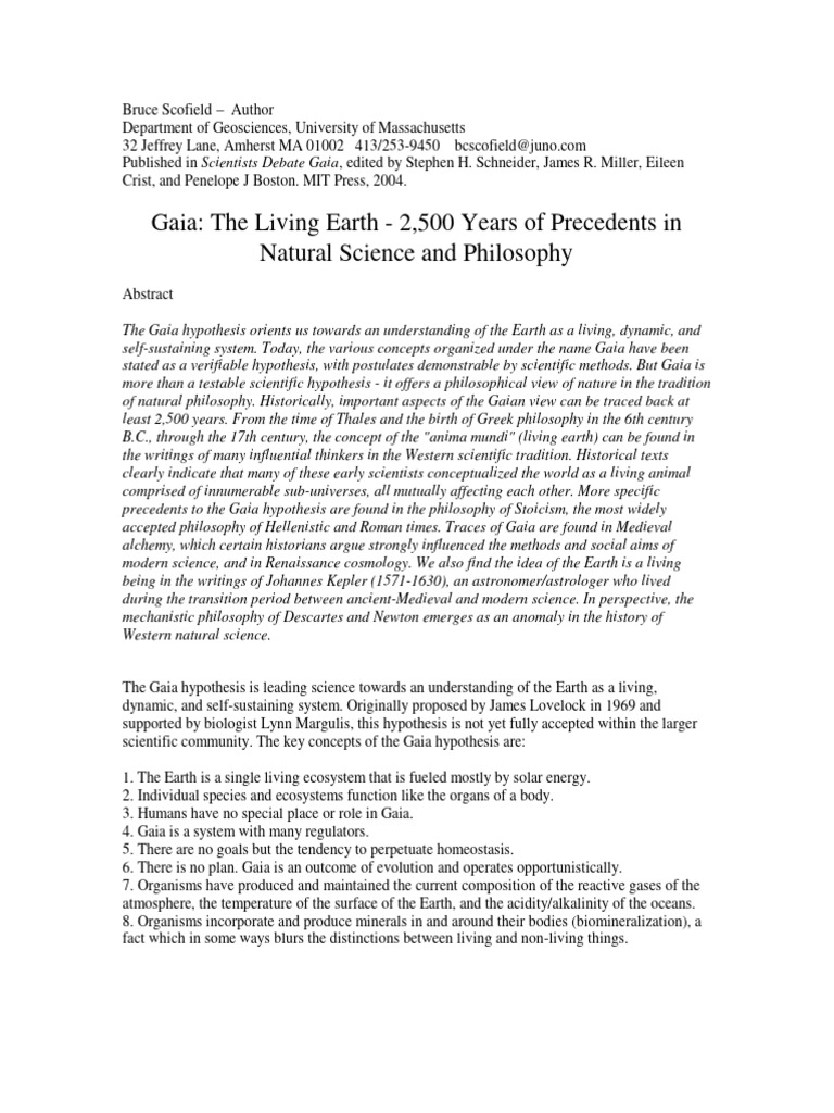 Gaia Hypothesis: Historical Perspectives | PDF | Alchemy | Johannes Kepler