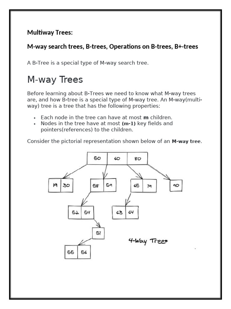 M-Way Trees: Multiway Trees: M-Way Search Trees, B-Trees, Operations On B-Trees, B+-Trees | PDF ...