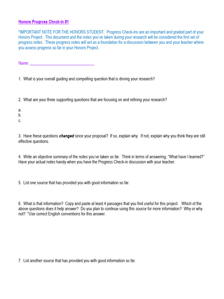 Honors Progress Check in 1 | PDF
