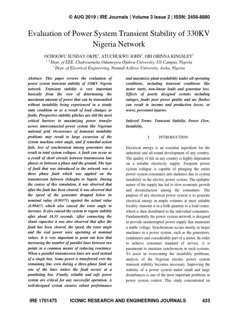 Power System Transient Stability in Nigeria | PDF | Electric Power ...