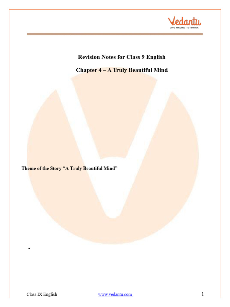 Class 9 English Beehive A Truly Beautiful Mind Summary and Notes - PDF ...