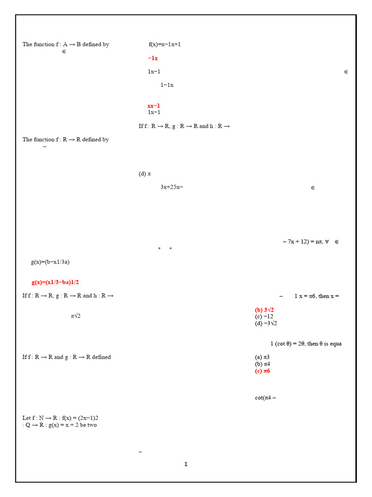 Grade 12 Cbse Mathematics Mcq Key | PDF | Function (Mathematics ...