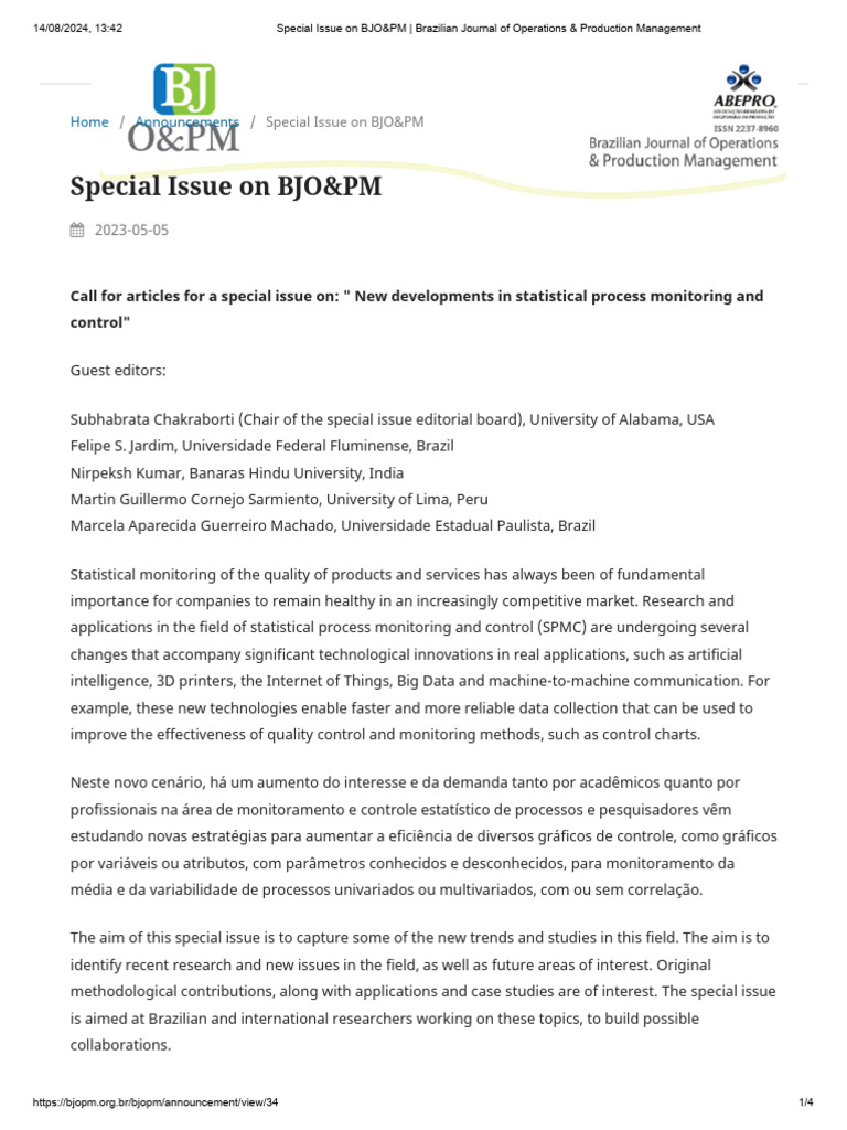 Special Issue On BJO&PM - Brazilian Journal of Operations & Production ...