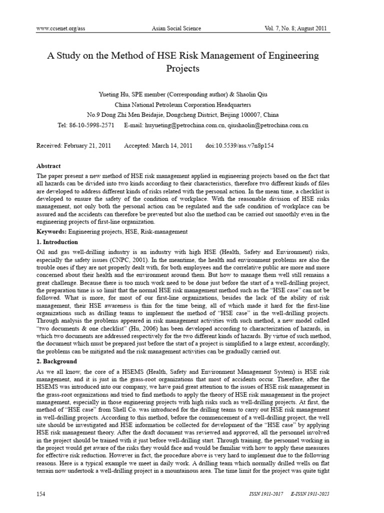 A Study On The Method of HSE Risk Management of en | PDF | Risk | Risk ...