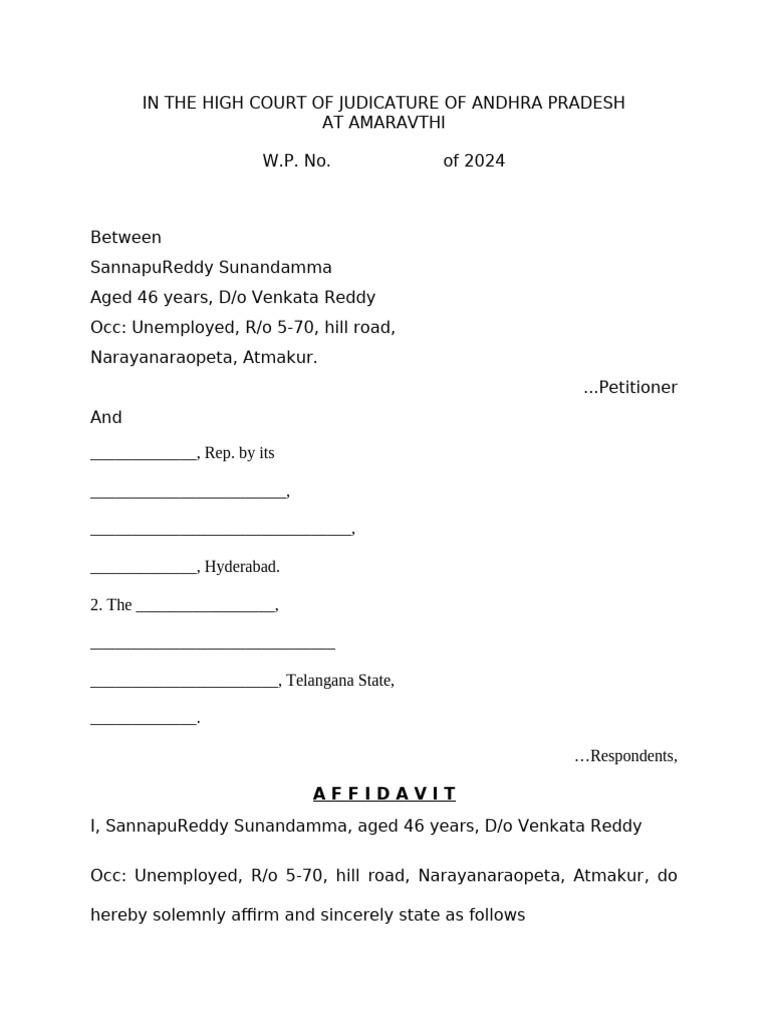 WP Sunandamma Affidavit | PDF | Writ | Common Law