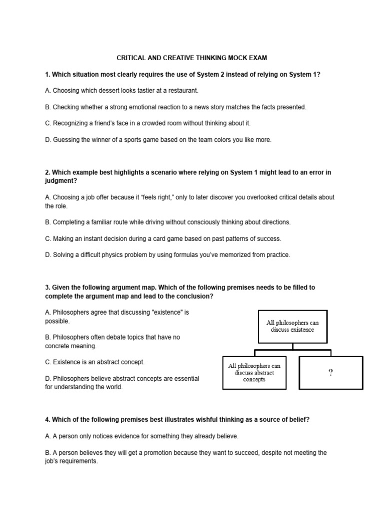 Critical and Creative Thinking Mock Exam | PDF | Argument | Deductive ...