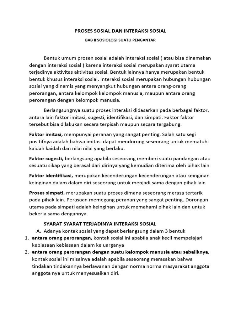 Proses Sosial Dan Interaksi Sosial - Hafizkah Athifaini Hairul | PDF