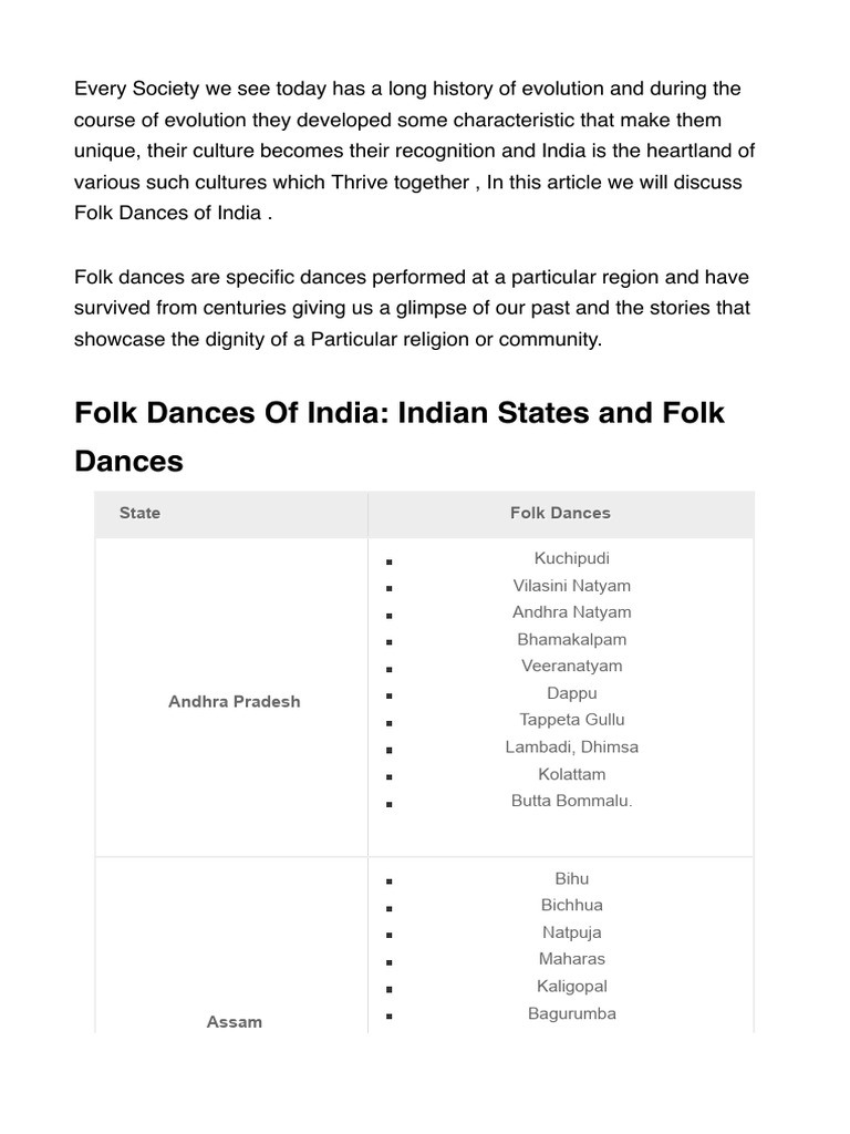 List of Folk Dances of India, State Wise | PDF | Dances