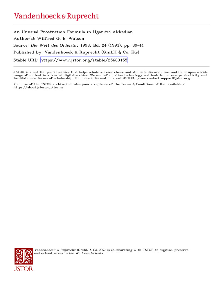 An Unusual Prostration Formula in Ugaritic Akkadian (Wilfred G. E ...