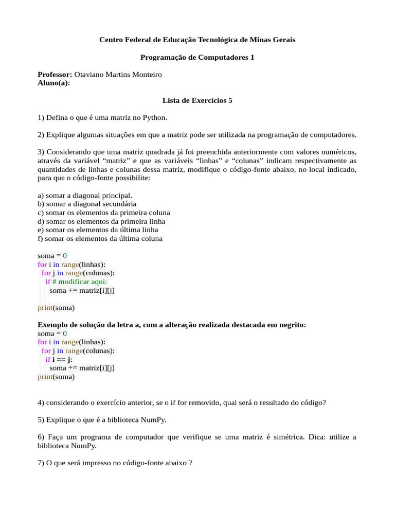 Lista de Exercicios 5 | PDF