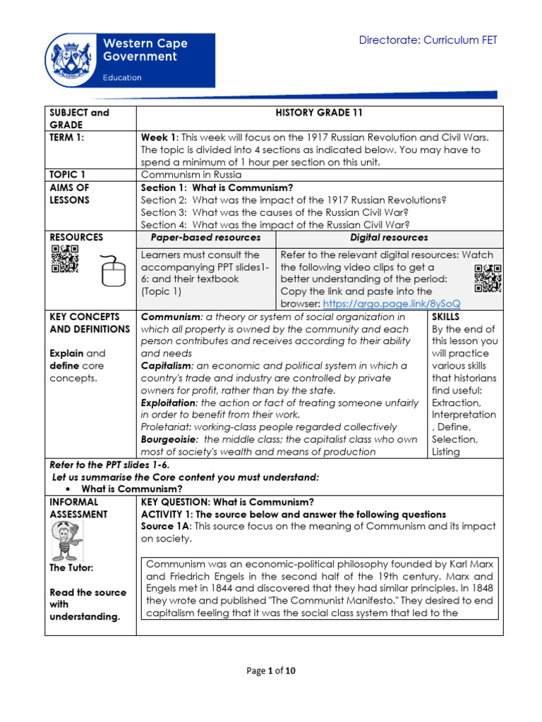 History Grade 11: Russian Revolution Insights | PDF | Communism ...