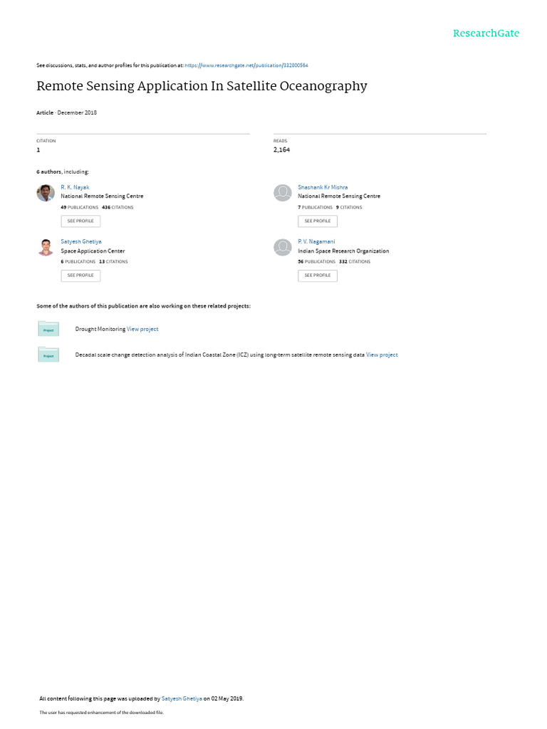 Remote Sensing in Oceanography | PDF | Sea Surface Temperature | Oceans