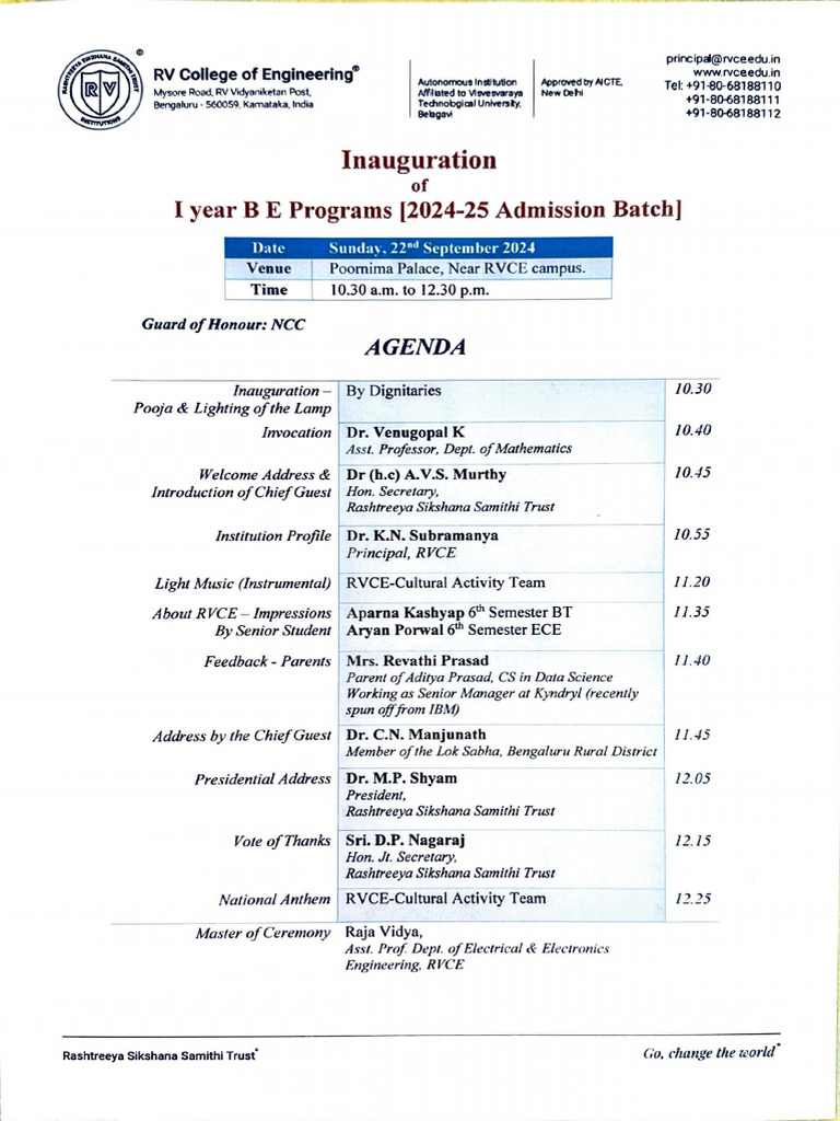 10. Programme Schedule Inaugural Function 22 Sept 2024 | PDF