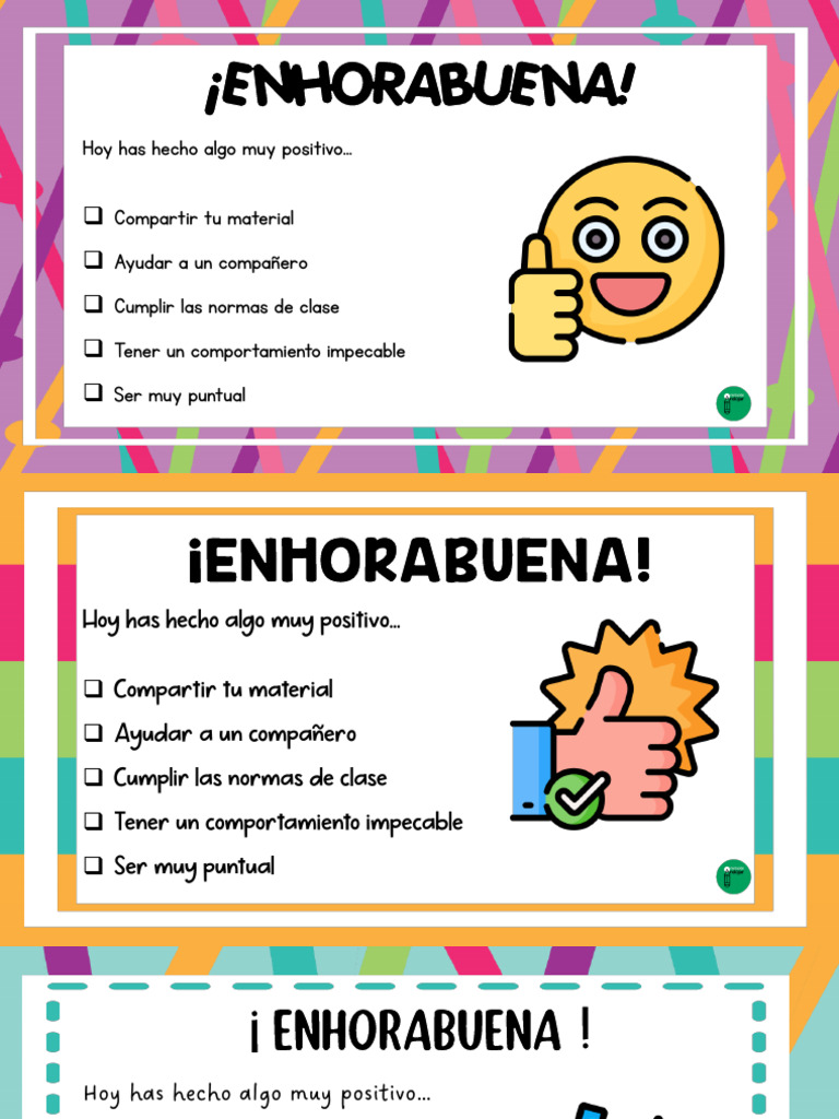tarjetas-enhorabuena-comportamiento-positivo | PDF