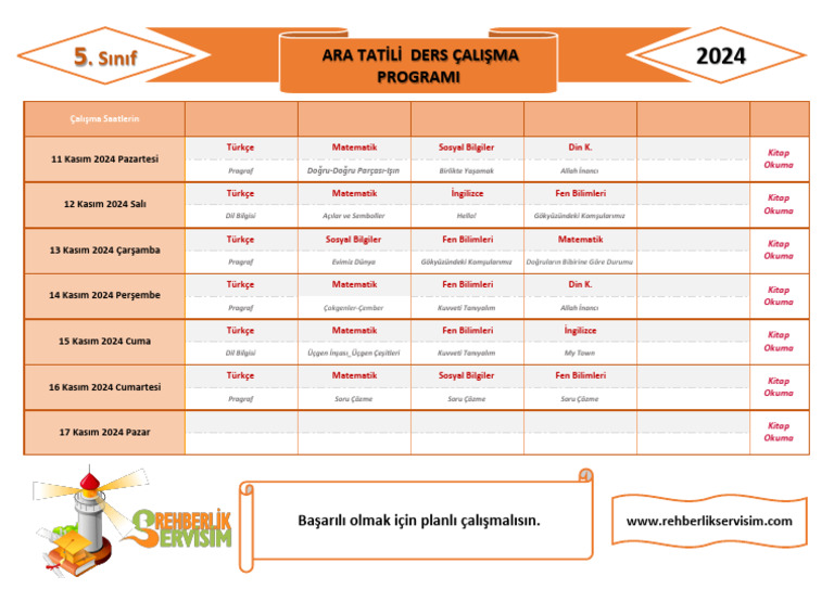 2024-5.SINIF-KASIM-ARA-TATILI-CALISMA-PLANI | PDF