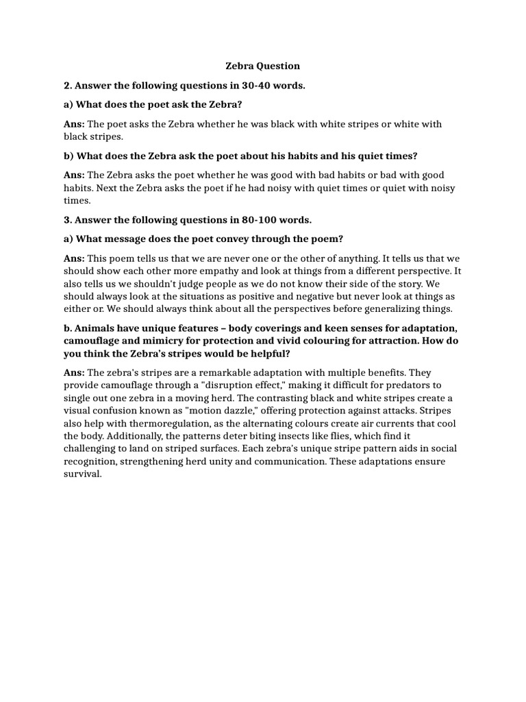 ZebraQuestion Notes | PDF